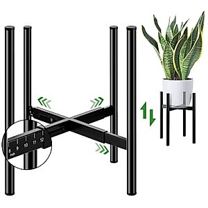 DTICON Adjustable Metal Plant Stand, Black Plant Stands Fit 8 to 12 Inches Pots, Mid Century Modern Corner Plant Stand, Heavy Duty Large Flower Single Tall Plants Holder for Indoor and Outdoor