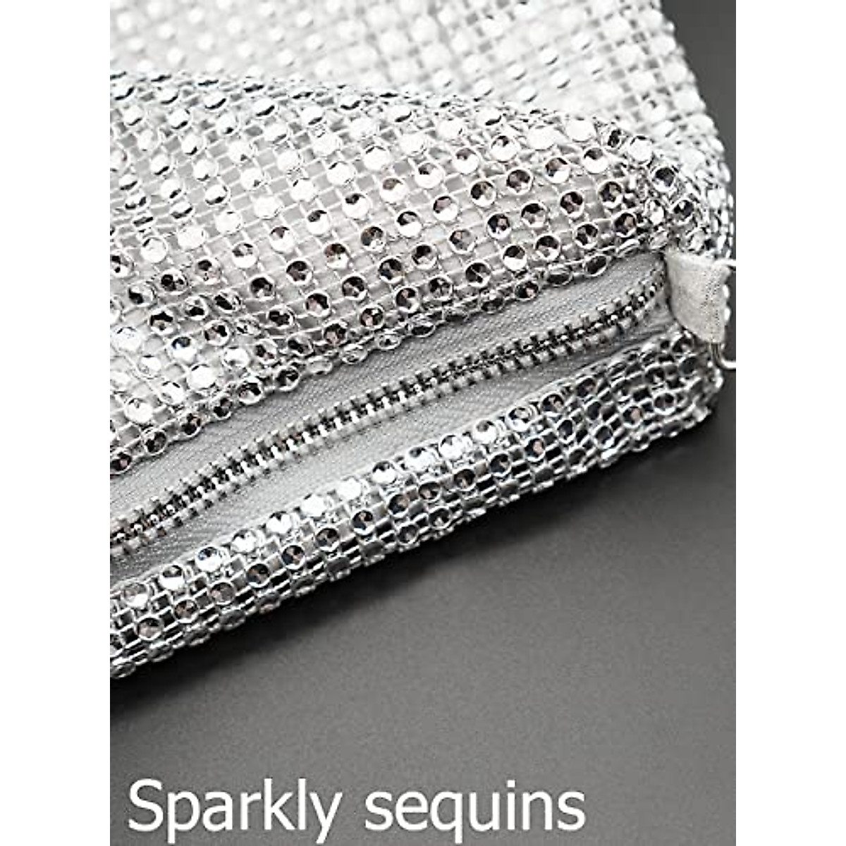 YIKOEE Crystal Rhinestone Clutch Purses for Women Evening Bag with Chain (Silver)