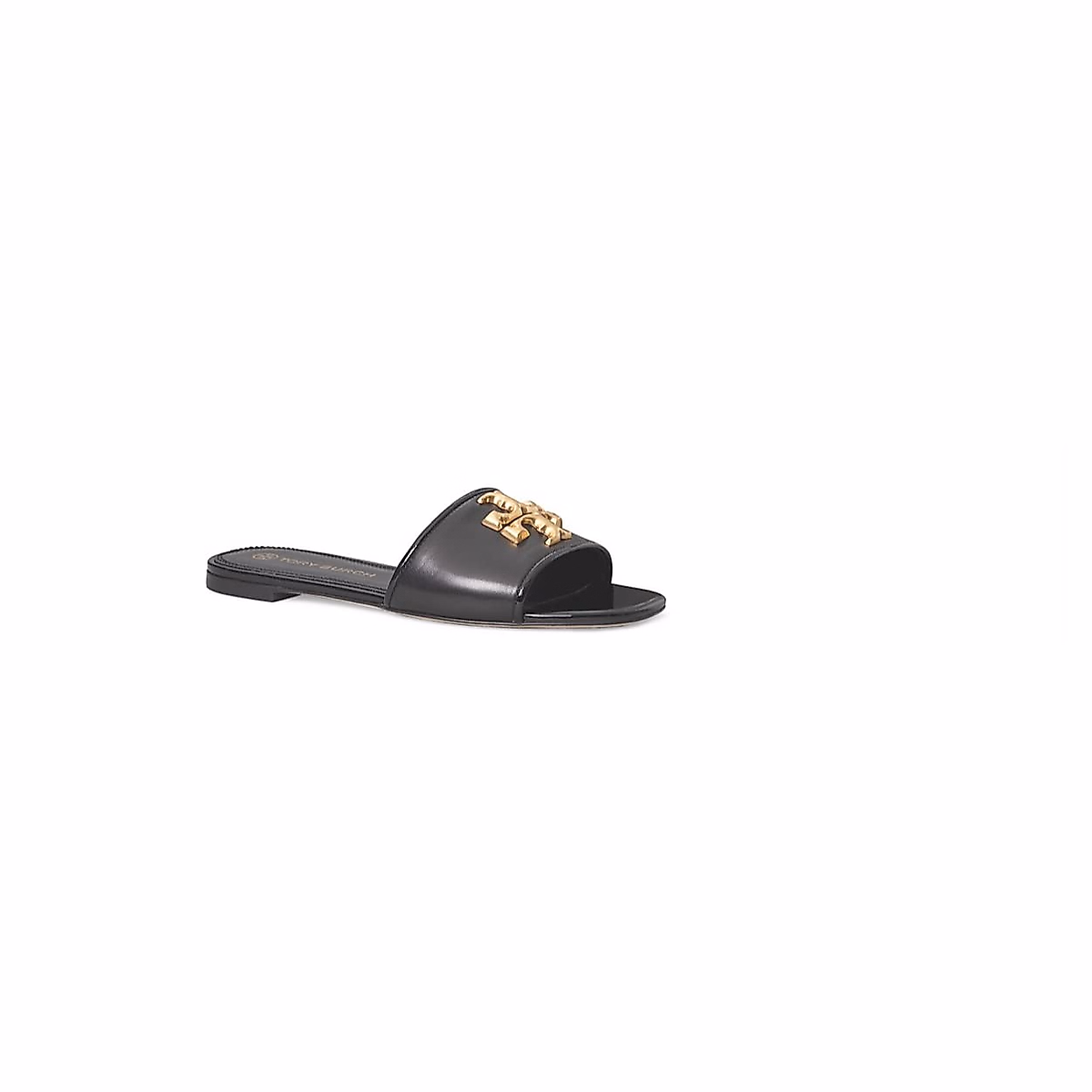 Tory Burch Women's Black Leather Gold Logo Eleanor Slides Flats Shoes (6.5, numeric_6_point_5)
