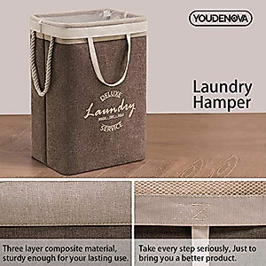 YOUDENOVA 72L Large Laundry Hamper Basket with Detachable Brackets and Handle,Collapsible Storage Basket with Removable Liner Bag for Bedroom,Bathroom Clothing and Toys Organization, Brown