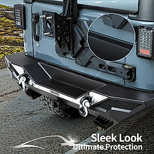 OEDRO Rear Bumper w/Tire Carrier Compatible for 2007-2018 Jeep Wrangler JK & Unlimited JKU, Off Road Full Width Back Bumper w/Hitch Receiver & D-Rings & Reflective Armor