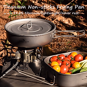 Boundless Voyage Titanium Non-Stick Frying Pan with Folding Handle Non-Stick Ceramic Coating Frypan Cooking Pot for Outdoor Camping Picnic Backpacking (L) with Lid