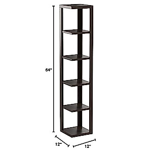 King's Brand Wood Wall Corner 5-Tier Bookshelf Case, Espresso Finish