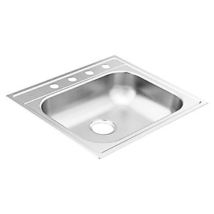 Moen GS201974BQ 2000 Series 25-inch 20 Gauge Drop-in Single Bowl Stainless Steel Kitchen Sink Rear Drain Featuring QuickMount, Stainless