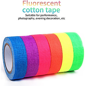 JSITON 6 Colors Neon Gaffer Cloth Tape,Adhesive Black Light Tape Sets,Fluorescent UV Blacklight Glow in The Dark Tape for UV Party (0.6 inch x 16.5 feet x 6 Rolls)