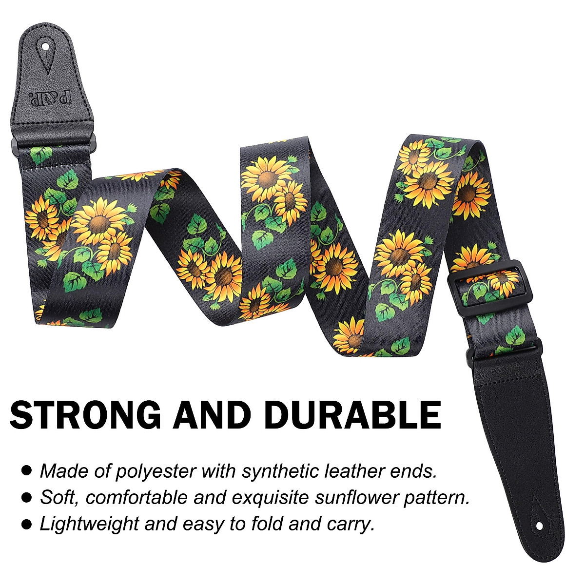 uxcell Guitar Strap, Classical Vintage Sunflower Print Guitar Shoulder Straps with Leather End, Adjustable Strap with free Lace Tie for Bass, Electric & Acoustic Guitars