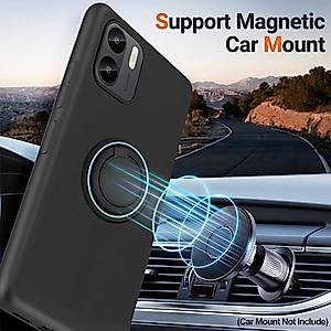for Xiaomi Redmi A1/Redmi A2 Phone Case with Glass Screen Protector, 360° Rotatable Ring Holder Magnetic Kickstand/Stand Silicone TPU Shockproof Protective Cover Case for Xiaomi Redmi A1 4G - Black