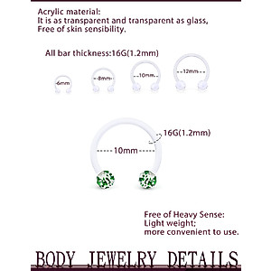 Jenxnjsjo Clear Plastic Silicone 16g 16 Gauge Septum Smiley Daith Helix Earring Retainer Multicolor Flexible Horseshoe Body Piercing Rings Jewelry for Women Men Surgery MRI