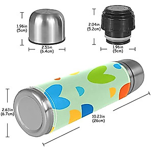 Stainless Steel Leather Vacuum Insulated Mug Semicircle and Heart Thermos Water Bottle for Hot and Cold Drinks Kids Adults 16 Oz