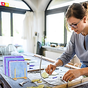 Youdaju 3Pack Stained Glass Organizer Bamboo Dish Plate Rack Wooden Dish Plate Stand Stained Glass Holder Space Saving Bamboo Drying Rack Baby Bottle Drying Rack, 8 Slots Organizer