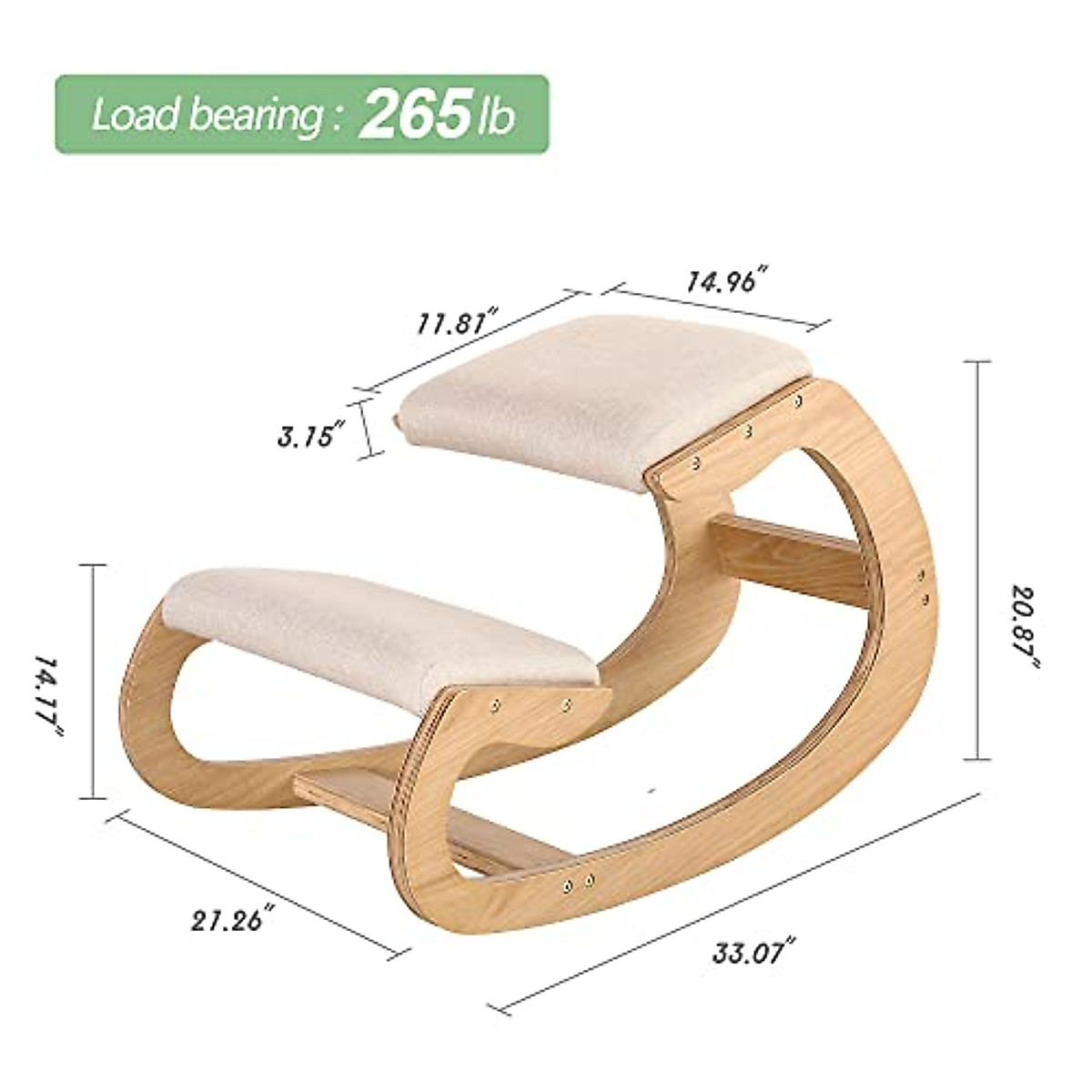 Predawn Ergonomic Kneeling Chair for Upright Posture - Rocking Chair Knee Stool for Home, Office & Meditation - Wood & Linen Cushion - Relieving Back and Neck Pain & Improving Posture (White Oak)