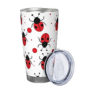 Tangopi Red Ladybug Pattern 20 oz Tumbler with Lid and Straw Insulated Travel Coffee Mug Reusable Spill Proof Coffee Cups Stainless Steel Water Bottle for Hot and Cold Drinks