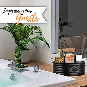 Autumn Alley Farmhouse Rustic Shower Caddy Basket for Bathroom - Toiletries Countertop Organizer, Decorative Bathroom Caddy, Bathroom Accessories with Toilette Label, 8.25" x 6", Black, Small