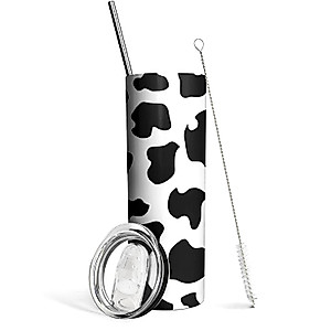 Cow Print Tumbler with Lid and Straw-Stainless Steel Insulated Thermal-Slim Cows Skinny Tumbler-Cow Print Decor-Cow Gifts for Women-Cow Tumbler-Cow Stuff-Birthday Gifts for Women Mom-20 oz Tumbler