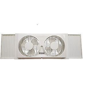 JOEY'Z 9-inch Twin Window Fan with Manual Reversible Airflow Control, Auto-Locking Expanders, and 2-Speed Fan Switch (Min. 22.4" Max. 34.3") Expanders and Leg Stands Included