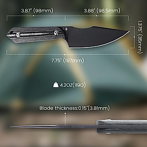 Kizer Harpoon Fixed Blade Knife, D2 Blade with Black Micarta Handle Hunting Knife, EDC Fixed Blade Knife with Sheath, Hiking Camping Knife 1040A1