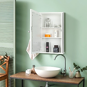 Karl home Wooden Medicine Cabinet White Wall Mounted Bathroom Cabinet with Single Mirror Door & Adjustable Shelves for Bathroom, Living Room, Entryway