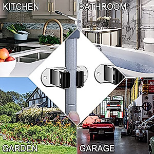 HYRIXDIRECT Mop and Broom Holder Wall Mount Heavy Duty Stainless Steel Wall Mounted Broom Organizer Laundry Room Home Garden Garage Storage and Organization Rack (Silver)