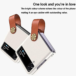phone protective flip case Case Compatible with Samsung Galaxy Z Flip 4 5G,PU Leather + Hard PC with Wristlet Strap Durable Minimalist Ultra Thin Slim Cover Protective Phone Case for Samsung Galaxy Z