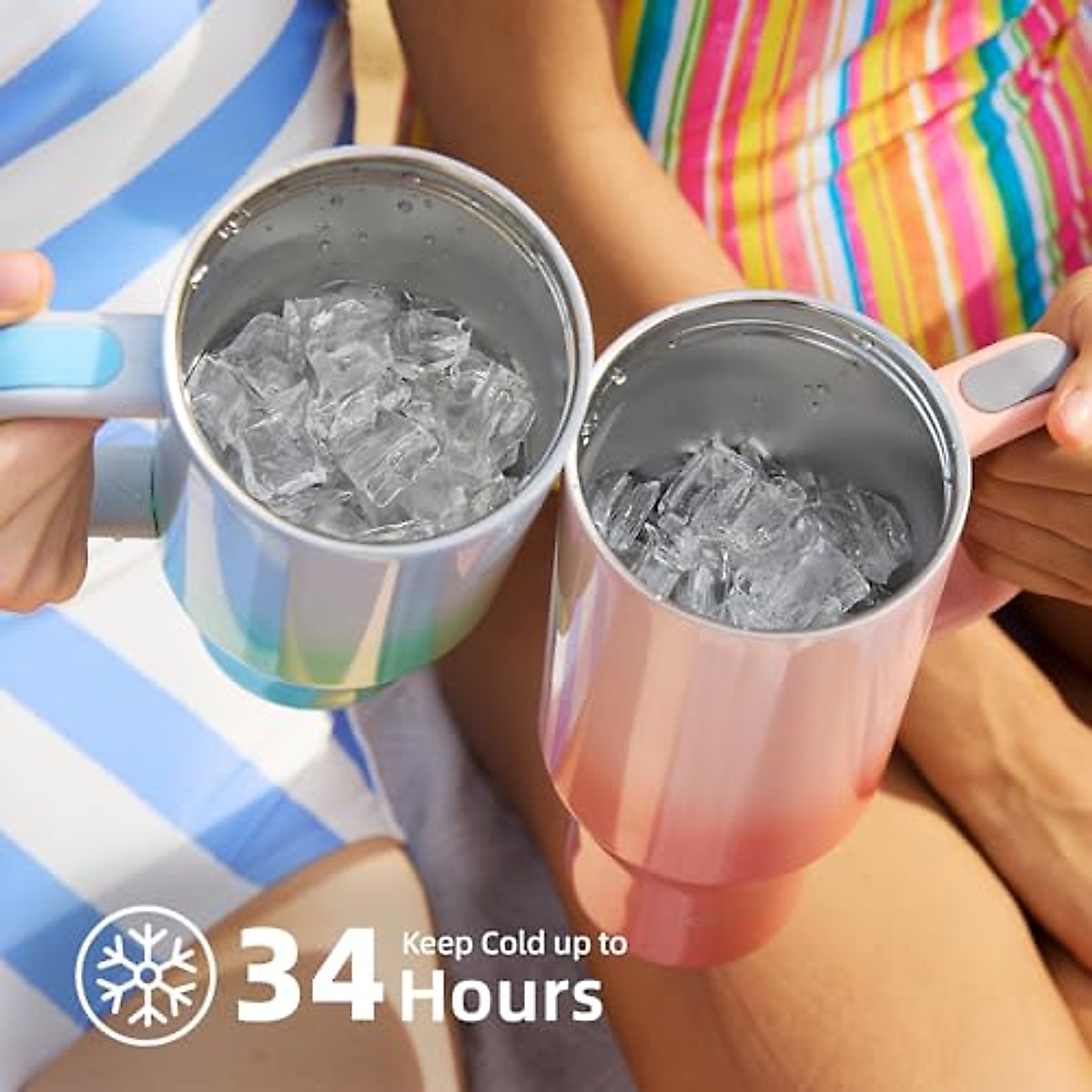 40 oz Tumbler with Handle and Straw Lid, Reusable Leak-Proof Insulated Tumblers, Stainless Steel Coffee Tumbler Cups, Travel Mug for Home Office, Keep Cold 34Hrs, Cup Holder Friendly(Cyan Leopard)