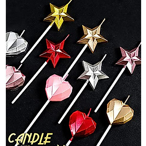 Star Shaped Birthday Candle,Metallic Multicolor 3D Design Cake Candles,Creative Fun Long Thin Wedding Birthday Candles Set,Party Supplies,Cake Decoration (Rose Gold)