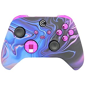 Designer Series Custom Wireless Controller for PC, Windows, Series X/S & One - Multiple Designs Available (Blue & Purple Swirl W/Purple Chrome Inserts)