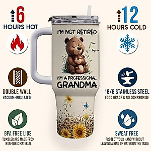 Personalized 40oz Tumbler - Cute A bear mother sitting while her cub leans against her Mother and Child Design with Nutrition Facts - Gift for Mom, Grandma, Mother's Day iKBYIz
