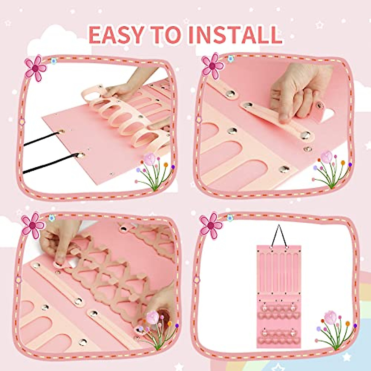 COSIFO Headband Holder Organizer for Baby Girl, Large Capacity Hair Bows Hanging Organizer, Bow Storage w/Heart-Shape Velvet Hangers for Girls Room, Door, Closet