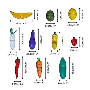 Teamson Kids Little Chef Frankfurt 21 Piece Wooden Pull-Apart Produce Food Set with Fruits and Vegetables Plus Mesh Grocery Shopping Bag, Multicolor , Green