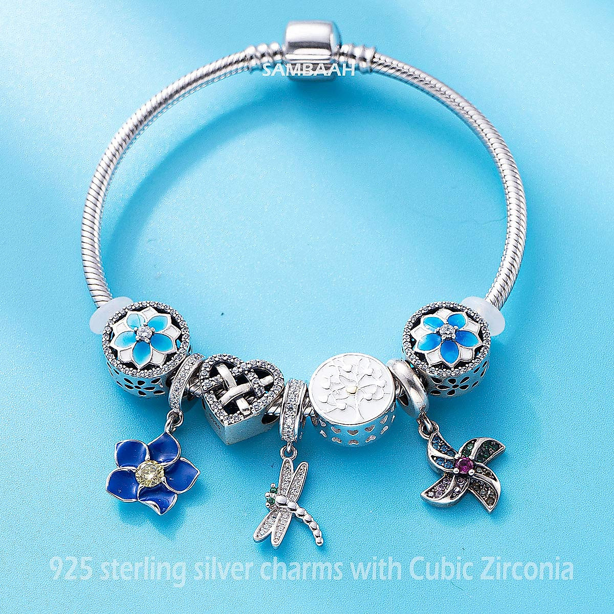 Sambaah Dragonfly Charm Sterling Silver Lucky Dragonfly Charm Pendant Insect Charm Platinum Plating with Cubic Zirconia for Women Bracelets Necklaces