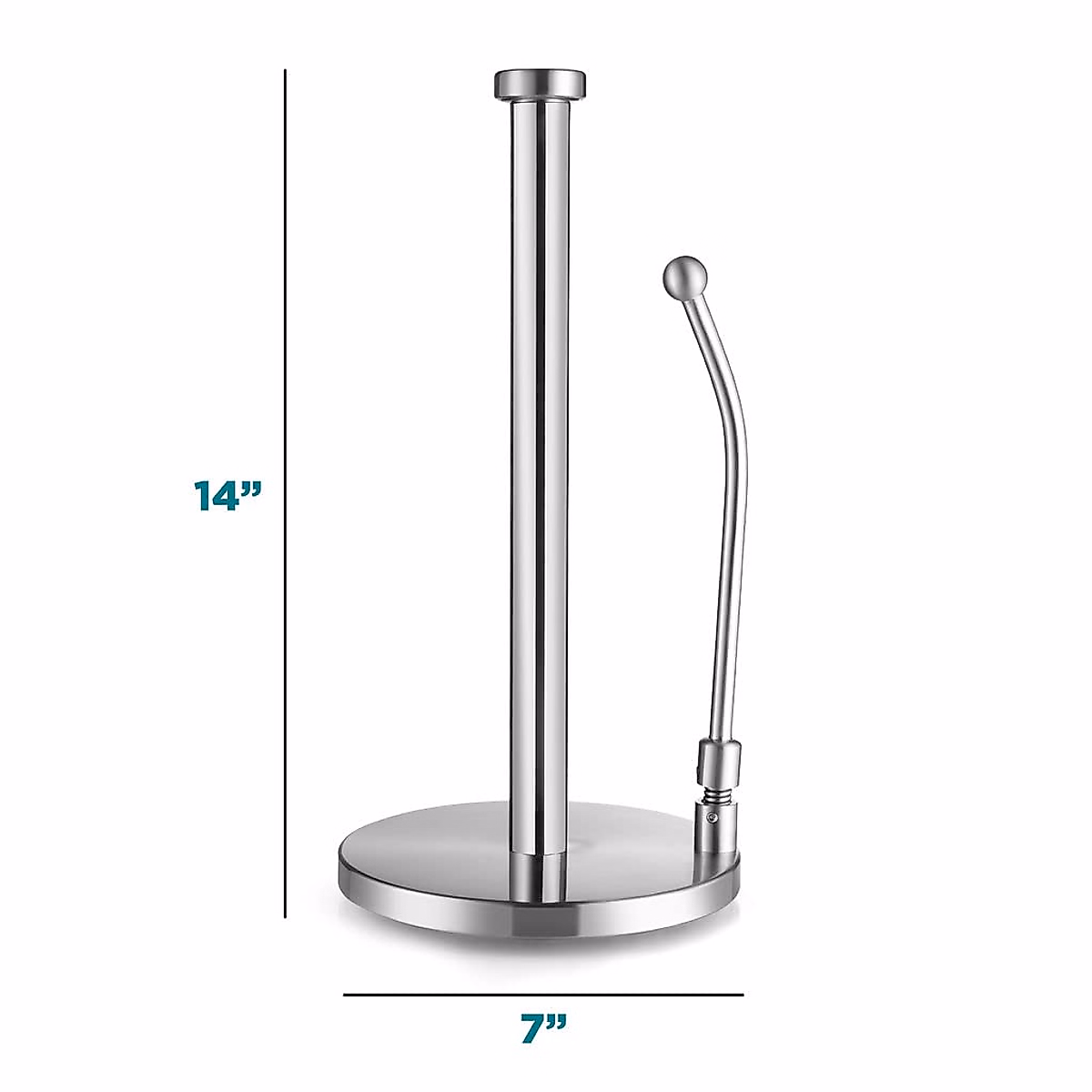 Stainless Steel Paper Towel Holder - Standing Paper Towel Dispenser with Adjustable Spring Arm & Weighted Base for Kitchen, Bathroom, Bedroom - Fits Standard, Large, Jumbo Size Paper Towel Roll Sagler