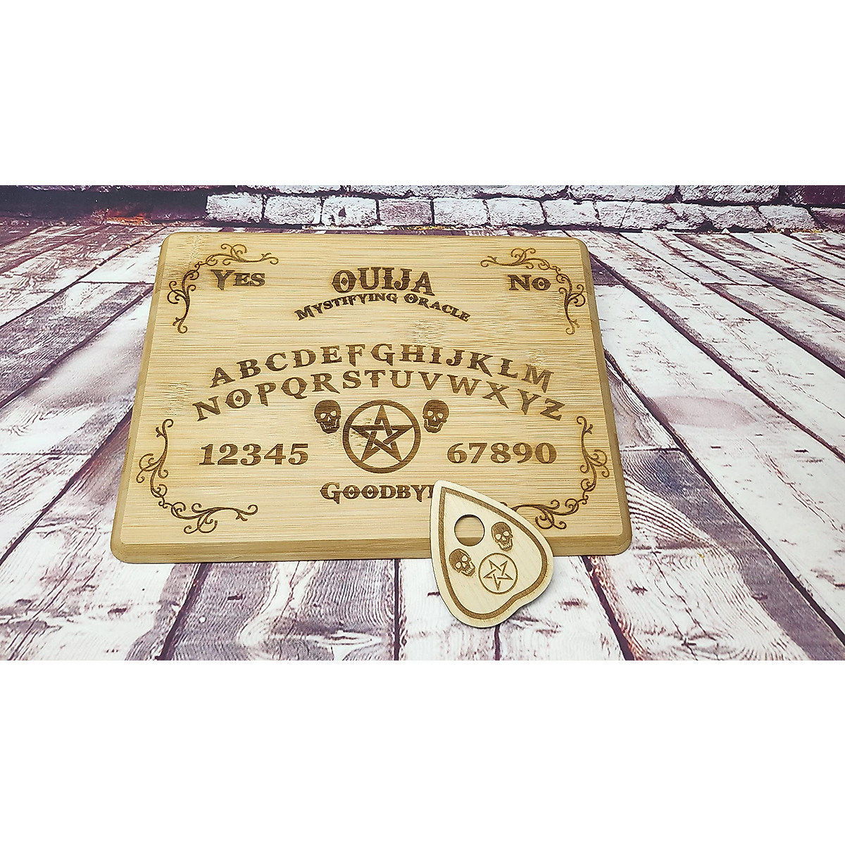 Ouija Spirit Talking Bamboo Cutting Board with Slider/Kitchen Carving Board 12x9 / Novelty Ouija Board