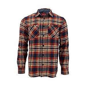 Coleman Mens Long-Sleeve Flannel Shirt Midweight Western Plaid Button-Down (Rust/Navy, XL)