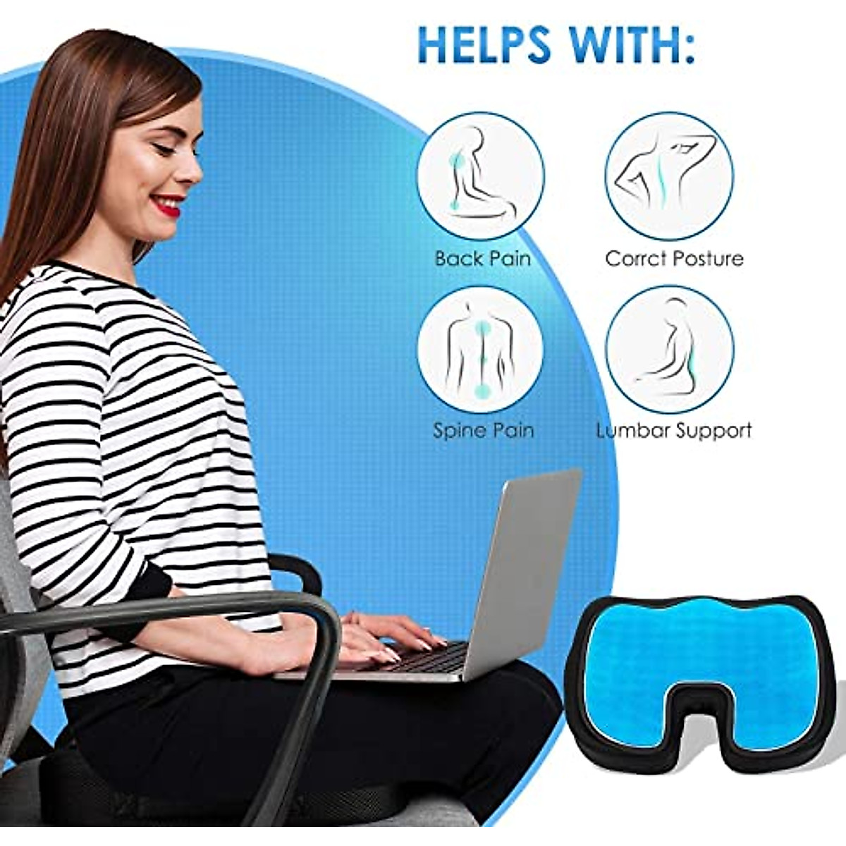 NNAA Ergonomic Chair Pad Office Cushion U-Shape Seat Cushion Travel Breathable Seat Cushion Orthopedic Memory Foam U Seat Massage Chair Cushion
