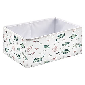 Kigai Marine Fish Sea Animals Fabric Storage Bin 11" x 11" x 11" Cube Baskets Collapsible Store Basket Bins for Home Closet Bedroom Drawers Organizers