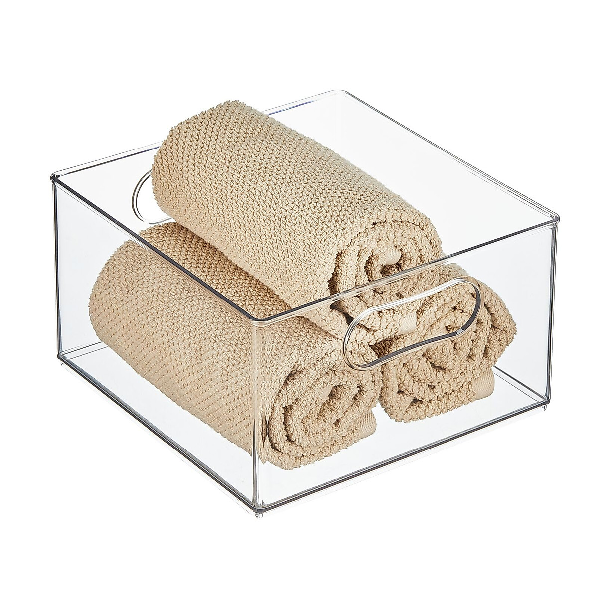 mDesign Deep Plastic Stackable Storage Organizer Container Bin, Bath and Shower Organization for Cabinet, Cupboard, Shelves, Counter, or Closet - Holds Shampoo, Vitamins - Ligne Collection - Clear