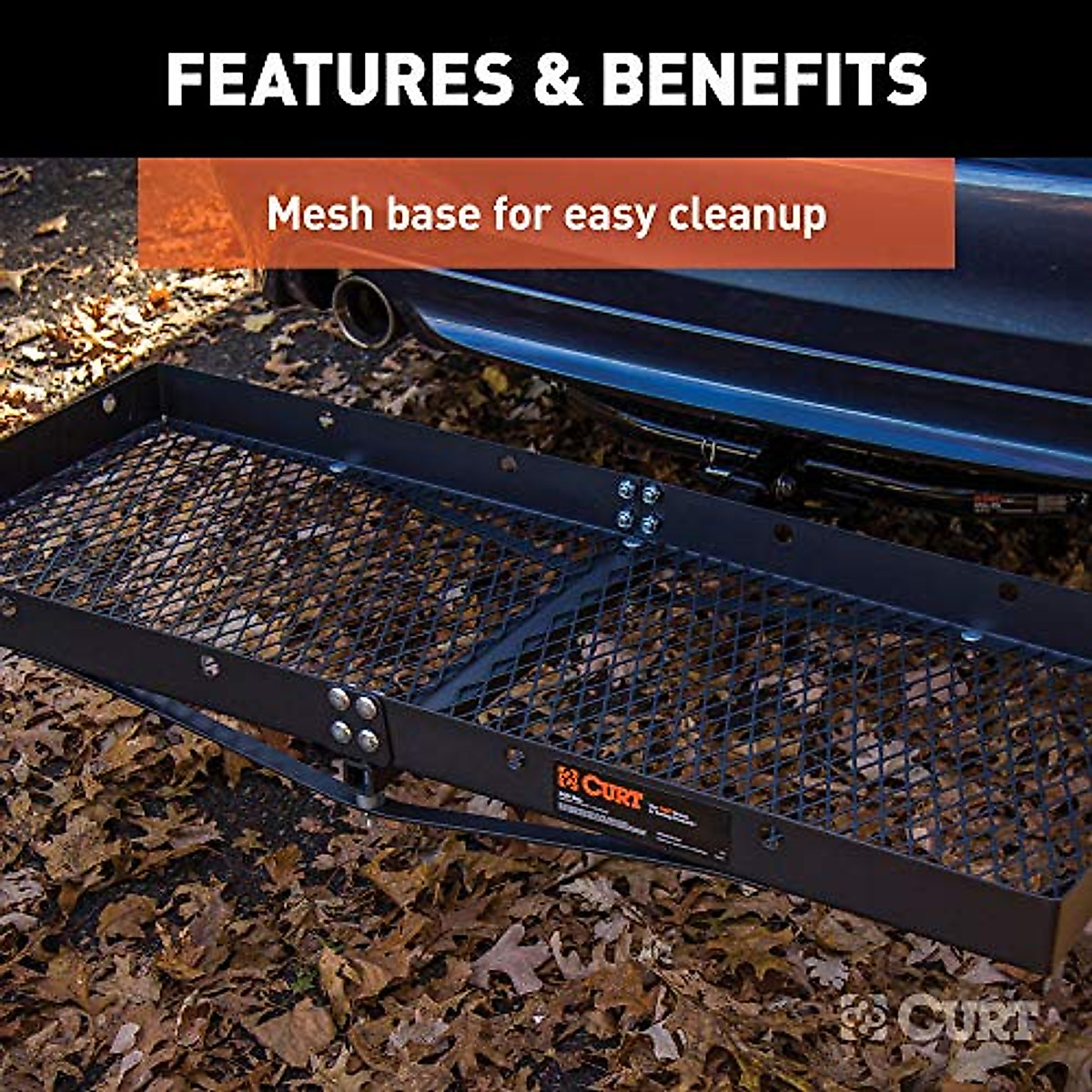 CURT 18110 48 x 20-Inch Tray Hitch Cargo Carrier, 300 lbs Capacity, 1-1/4, 2-In Adapter Shank, CARBIDE BLACK POWDER COAT