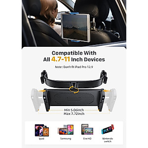 LISEN Car Headrest Tablet Mount, 360 Rotatable, Easy Installation, 2X Stable Car Bracket, Compatible with 4.7-11" Devices