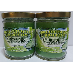 Smoke Odor Exterminator 13oz Jar Candles Cool Cucumber & Honeydew, (2) Set of Two Candles.