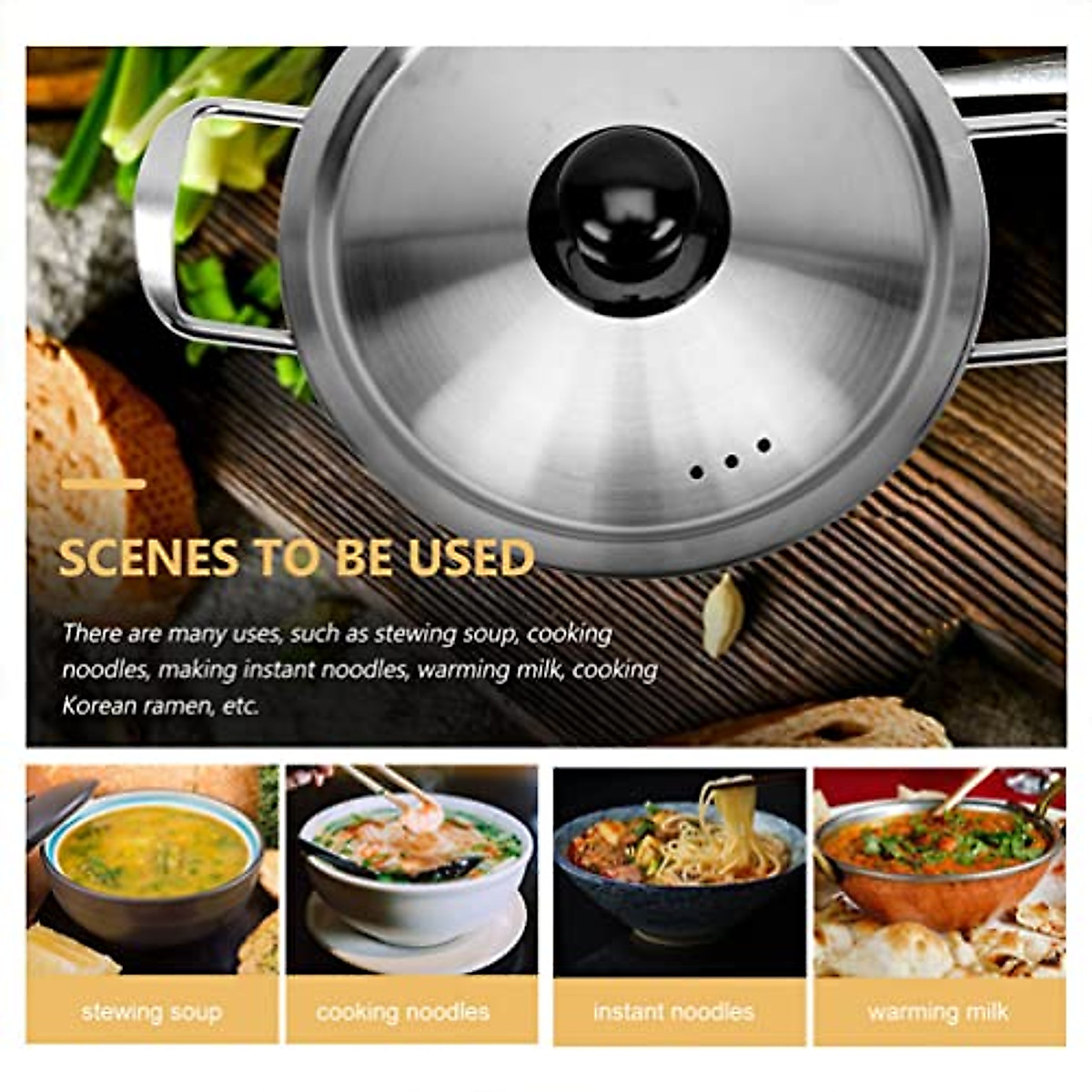 ERINGOGO Pots Korean Ramen Noodle Pot, 2000ml Stainless Steel Stockpot Soup Cooking Pot with Lid, Nonstick Saucepan Small Pasta Pot, Camping Cookware for Stovetop, Induction Korean Movies
