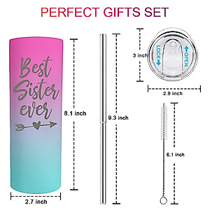 Sister Birthday Gifts Best Sister Ever Gifts From Sister Brother 20oz Skinny Tumbler Gift For Sister In Law Step Sister Bday Christmas Presents For Soul Sister Unbiological Sister Cup With Straw