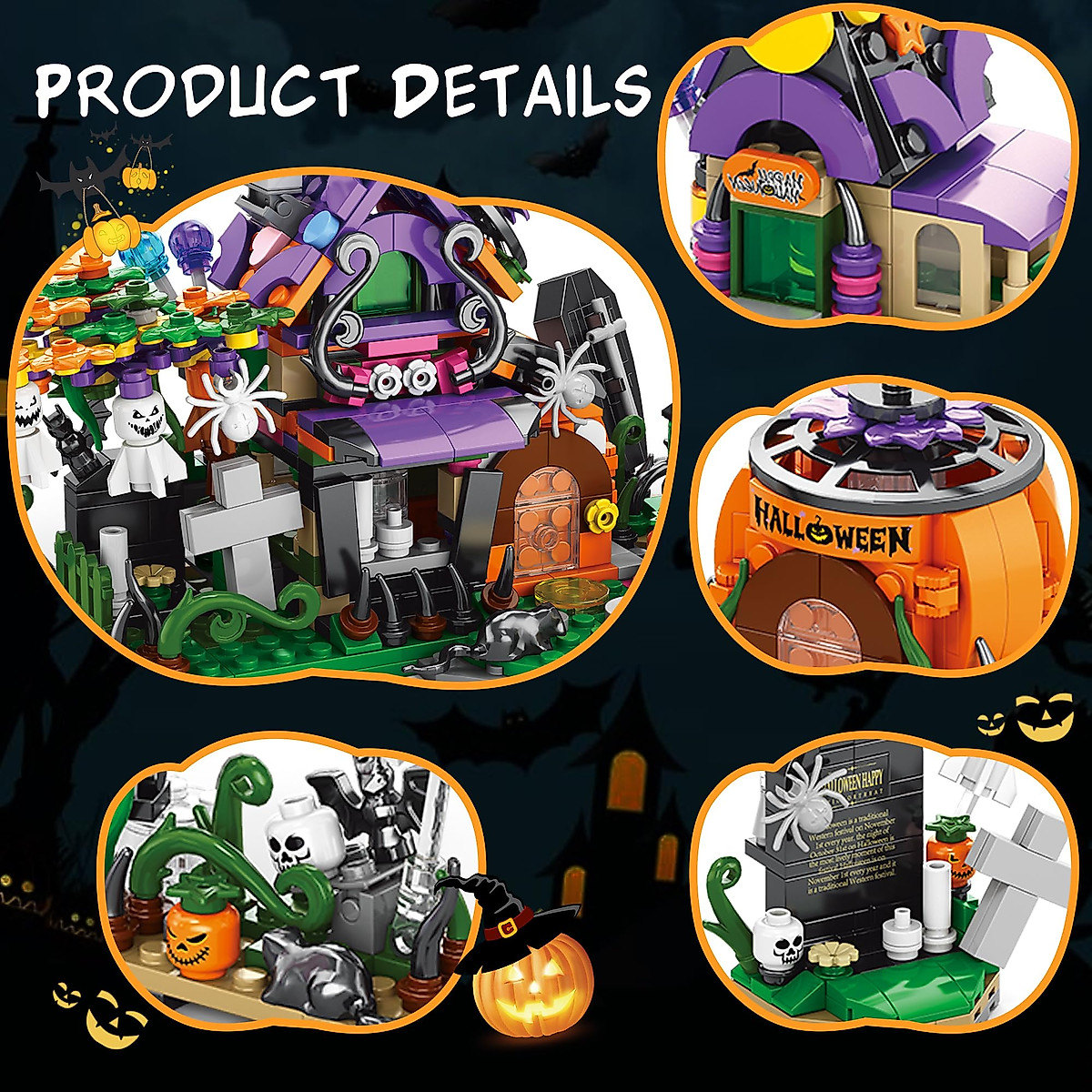 Halloween Building Set for Kids -Halloween Toys Ghost Pumpkin Building Kit for Kids Party Favors for Goodie Bags Stuffers for Boys & Girls 6 up