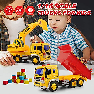 TOYABI 1:16 Scale Realistic Construction Dump Truck Toy Set with Lights & Sounds - Perfect for Boys Age 3-7