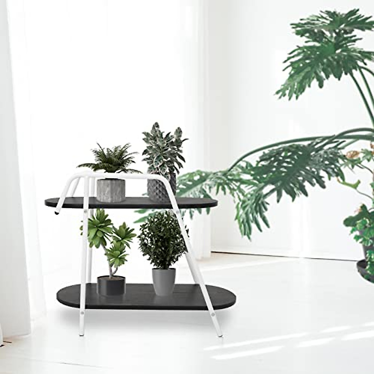 fusehome 2-Tier Tea Side Table, Plant Stand Small End Table Accent Table Living Room Bedroom Balcony Office, Modern Side Table with Storage for Living Room Balcony