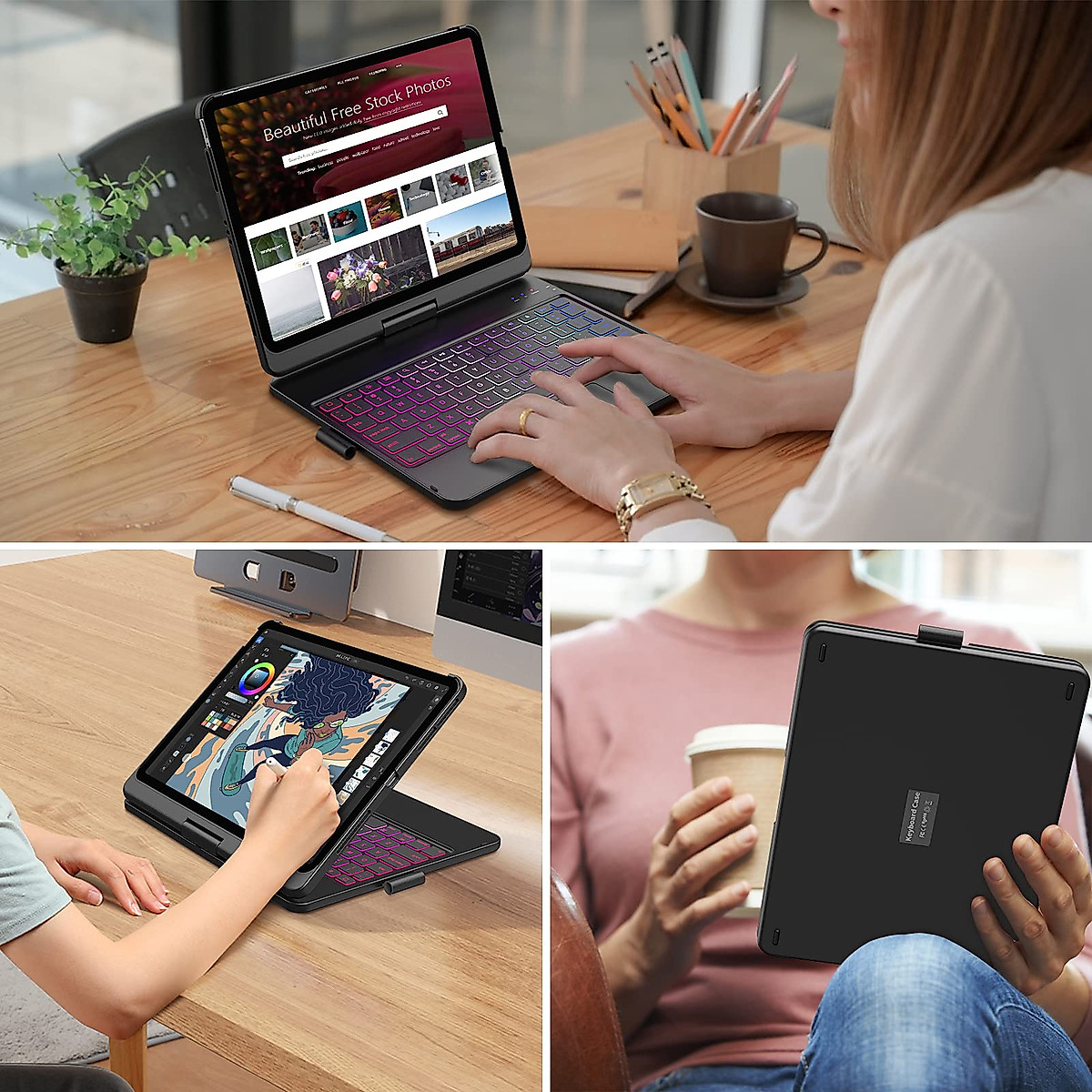 Keyboard Case for iPad Pro 11 inch， Case with Keyboard for iPad Air 5th 4th Generation - Touch Trackpad -10 Color Backlight -360° Protective with Pencil Holder for iPad Pro 11 inch 3rd /2nd/1st Gen