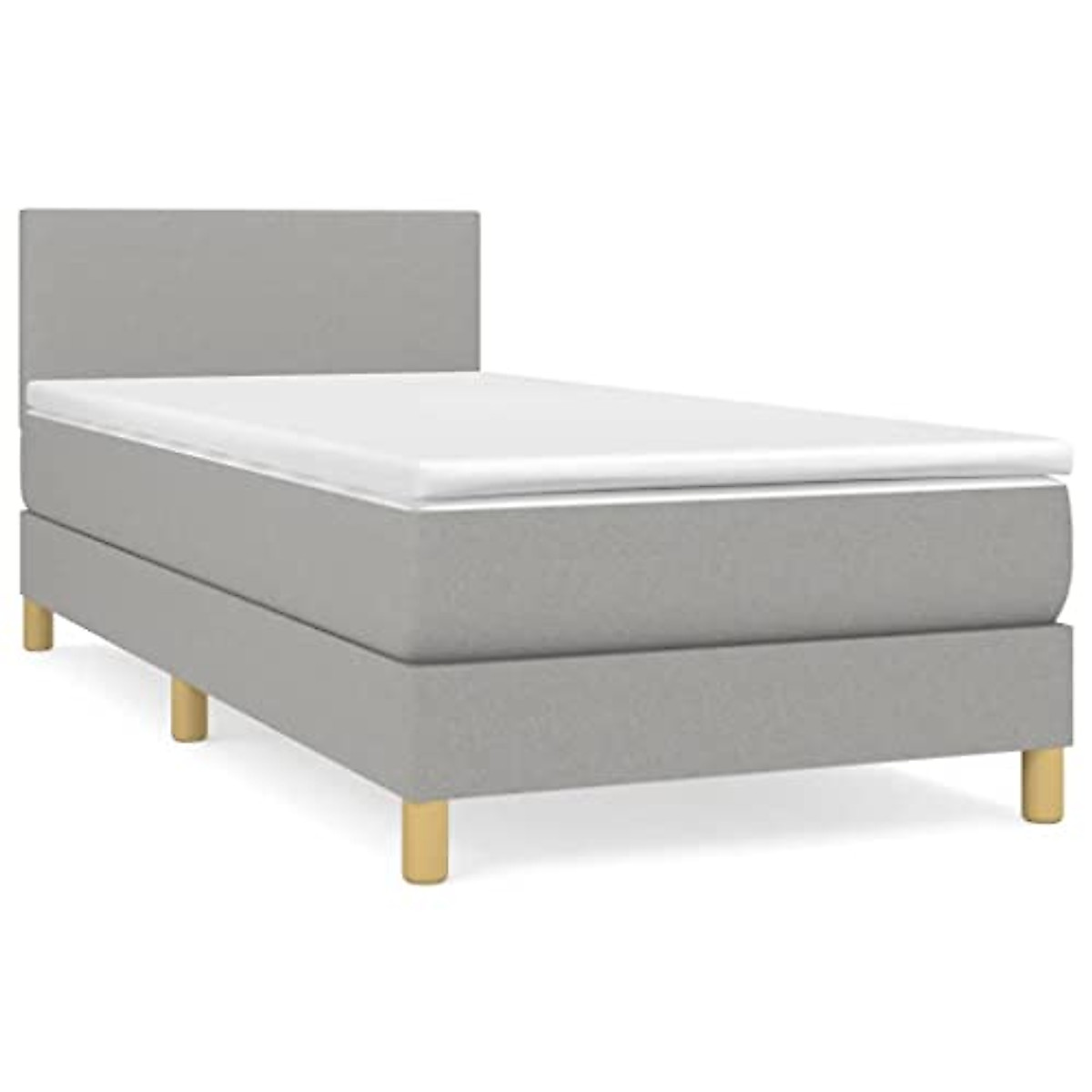 vidaXL Bed Frame, Box Spring Bed Single Platform Bed with Mattress, Bed Frame Mattress Foundation with Headboard for Bedroom, Light Gray Twin Fabric