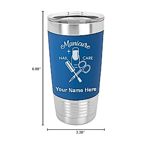 LaserGram 20oz Vacuum Insulated Tumbler Mug, Manicure, Personalized Engraving Included (Silicone Grip, Dark Blue)