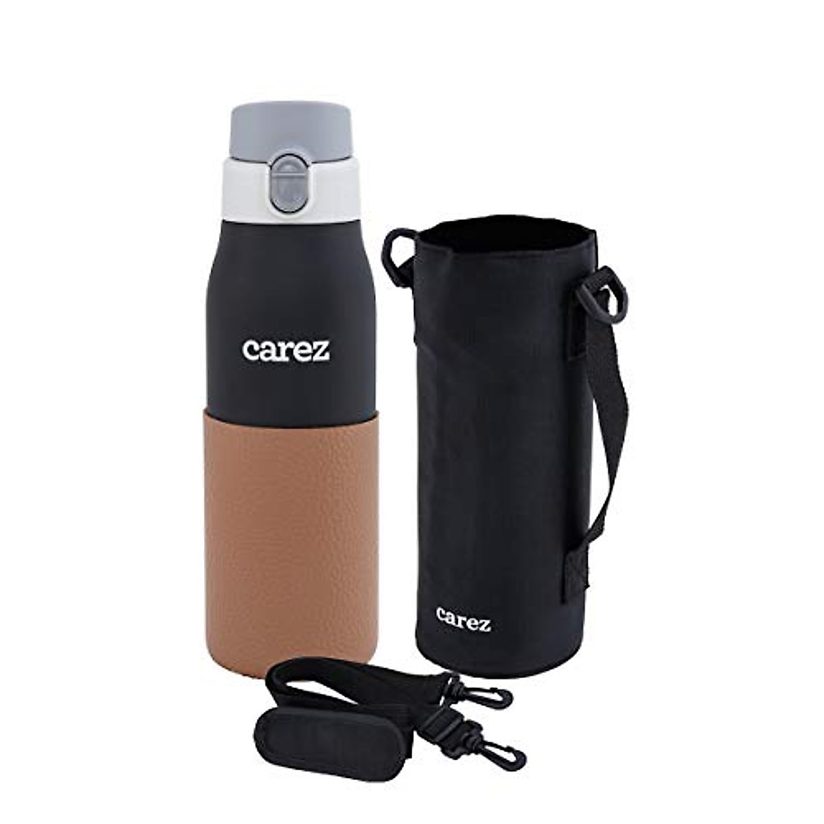 CAREZ SUPERLIGHT Insulated Stainless Steel 100% BPA-Free Leakproof Water Bottle for Office, Gym, Travels with Temperature Retention - Superlight, Anti-slippery, Vacuum Flask (Black Onyx)