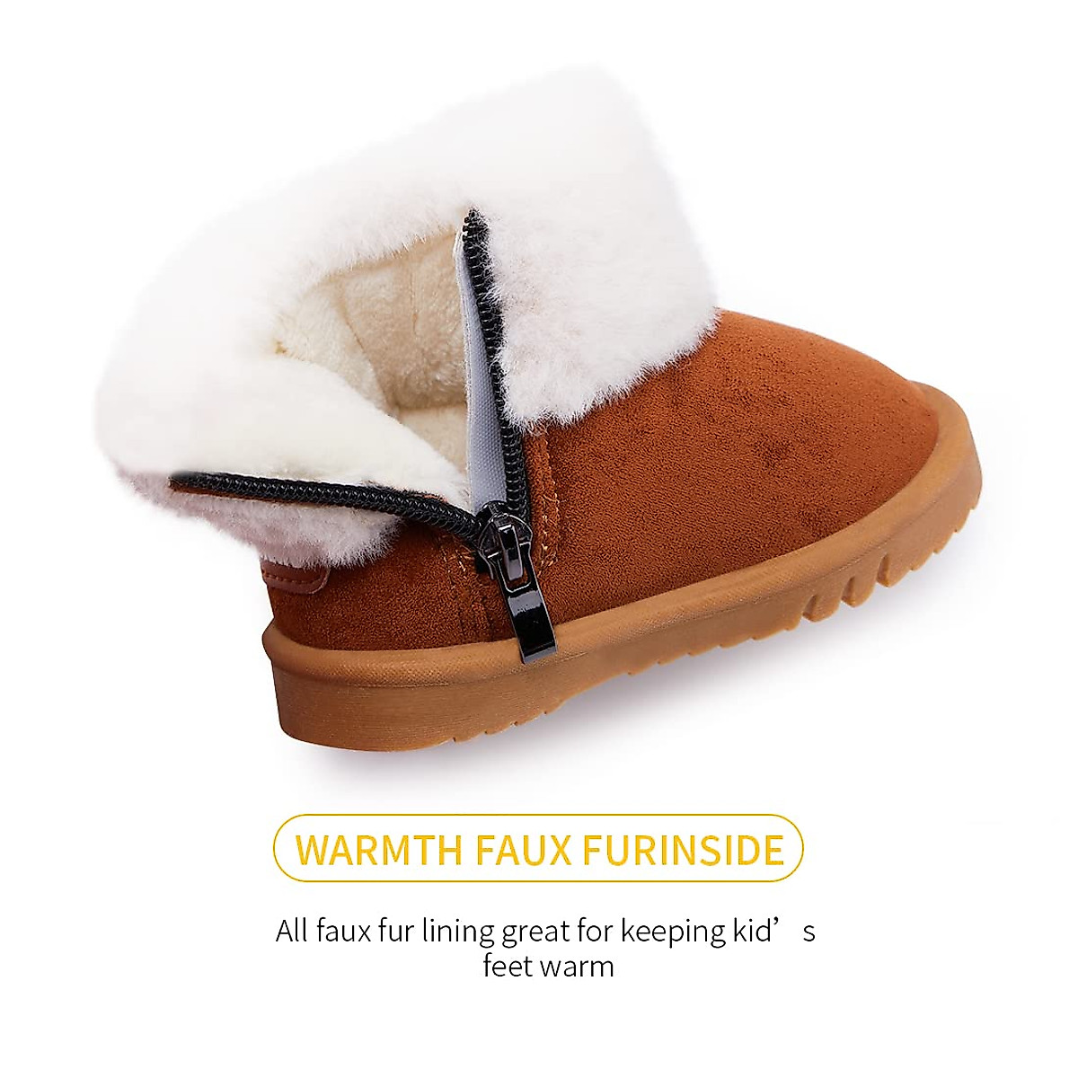 BMCiTYBM Baby Snow Winter Boots Girls Boys Cold Weather Faux Fur Shoes 6 12 18 24 Months Brown Size 6-12 Months Infant