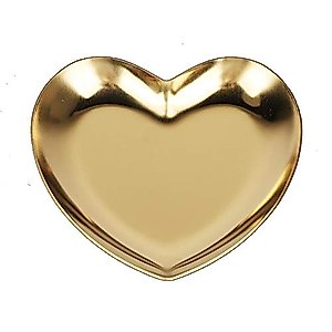 Raguso Stainless Steel Jewelry Display Tray Heart-Shaped Trinket Pallet Fruit Tray for Home Kitchen(Gold)